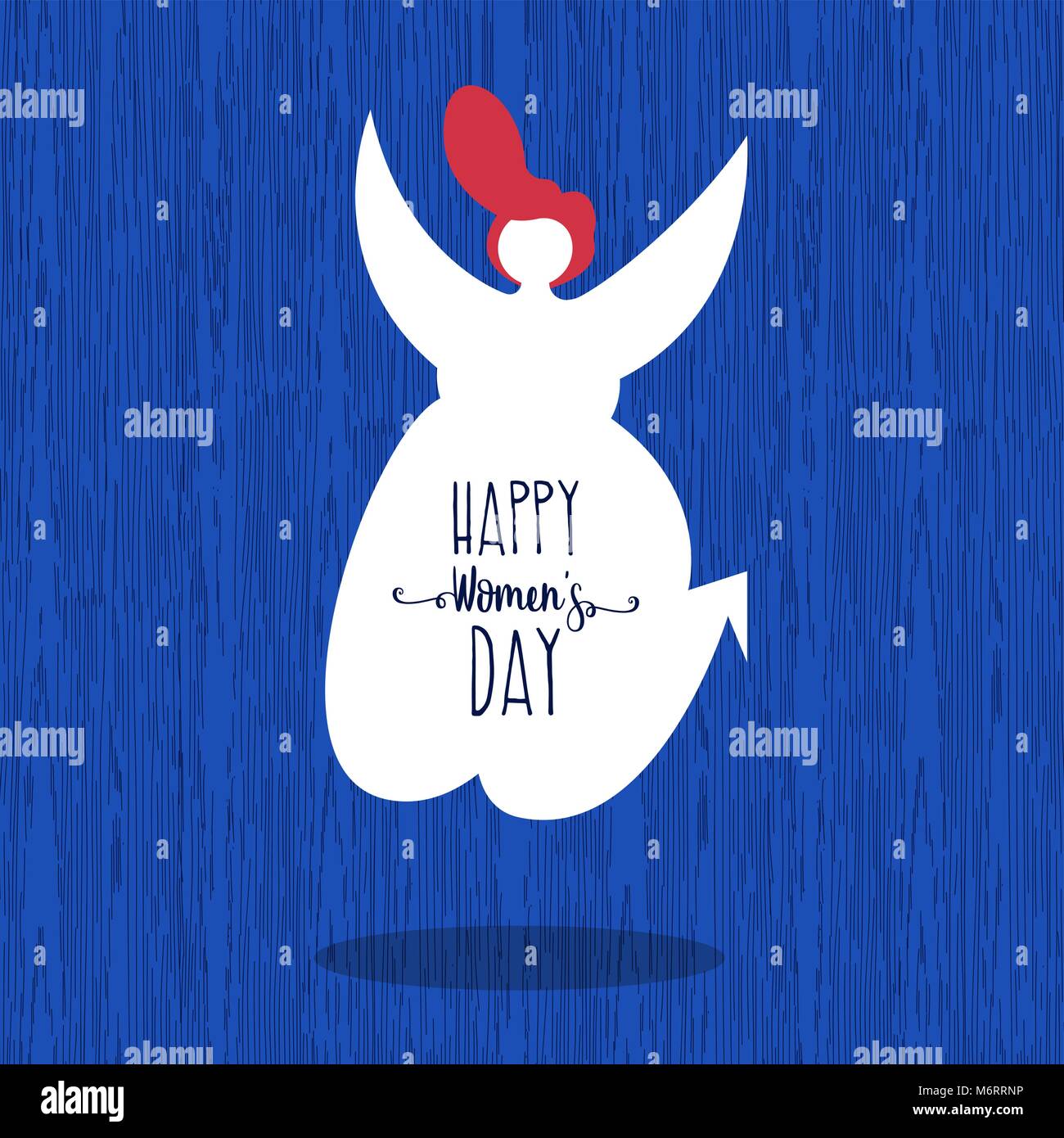 Happy Women's Day illustration of curvy girl jumping with typography ...