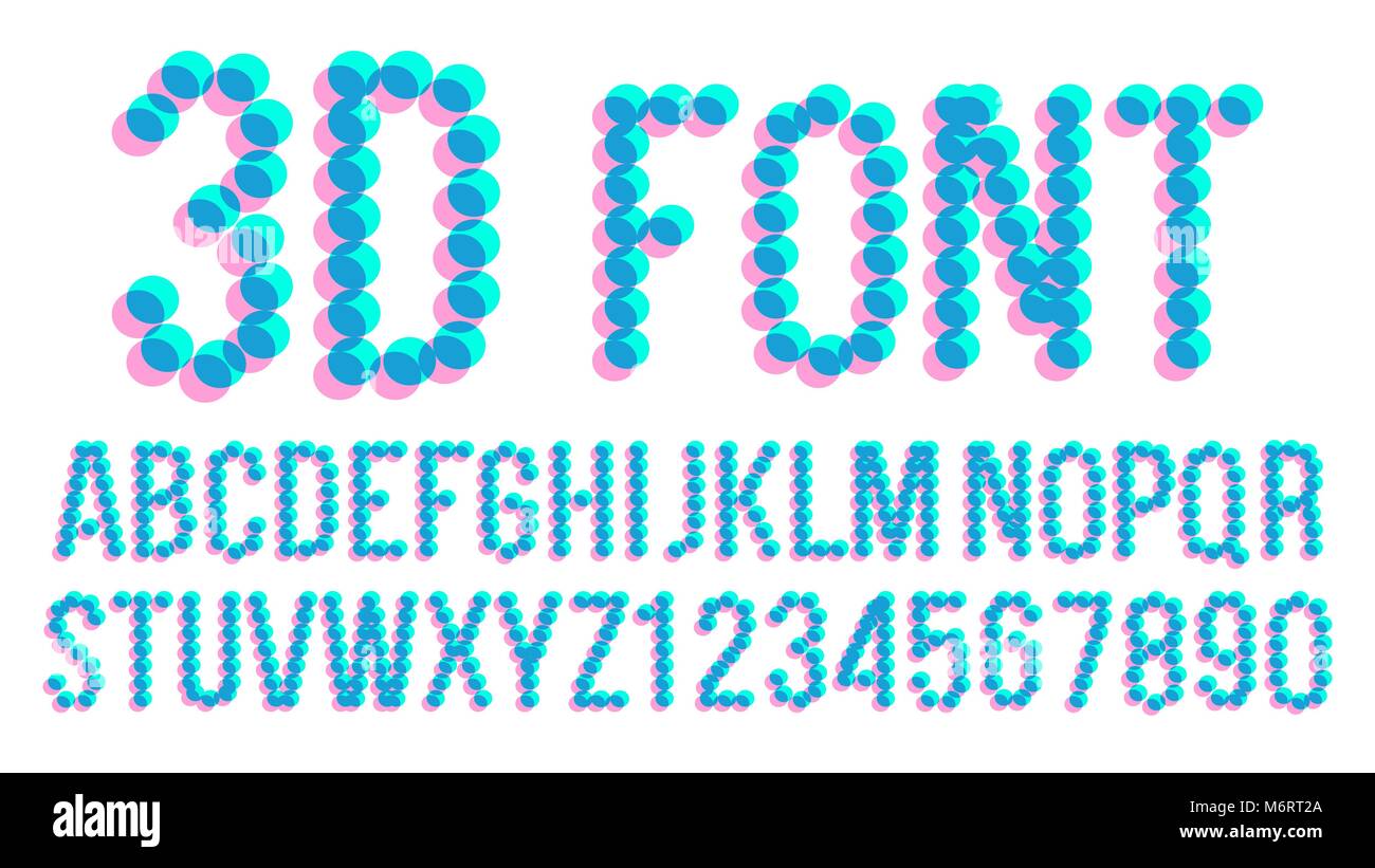 3D Pixel Font Vector. Futuristic Alphabet. Abc. Anaglyphic Letters ...