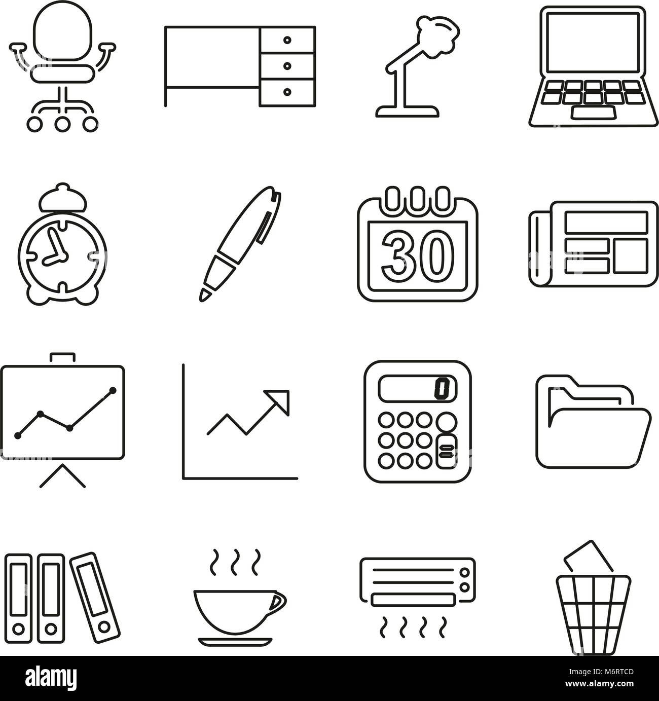Office or Work Place Icons Thin Line Vector Illustration Set Stock ...