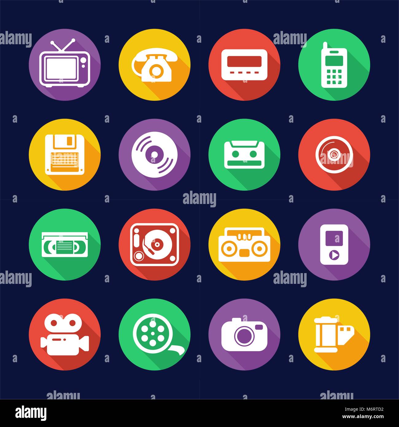 Old Technology Icons Flat Design Circle Stock Vector Image & Art - Alamy