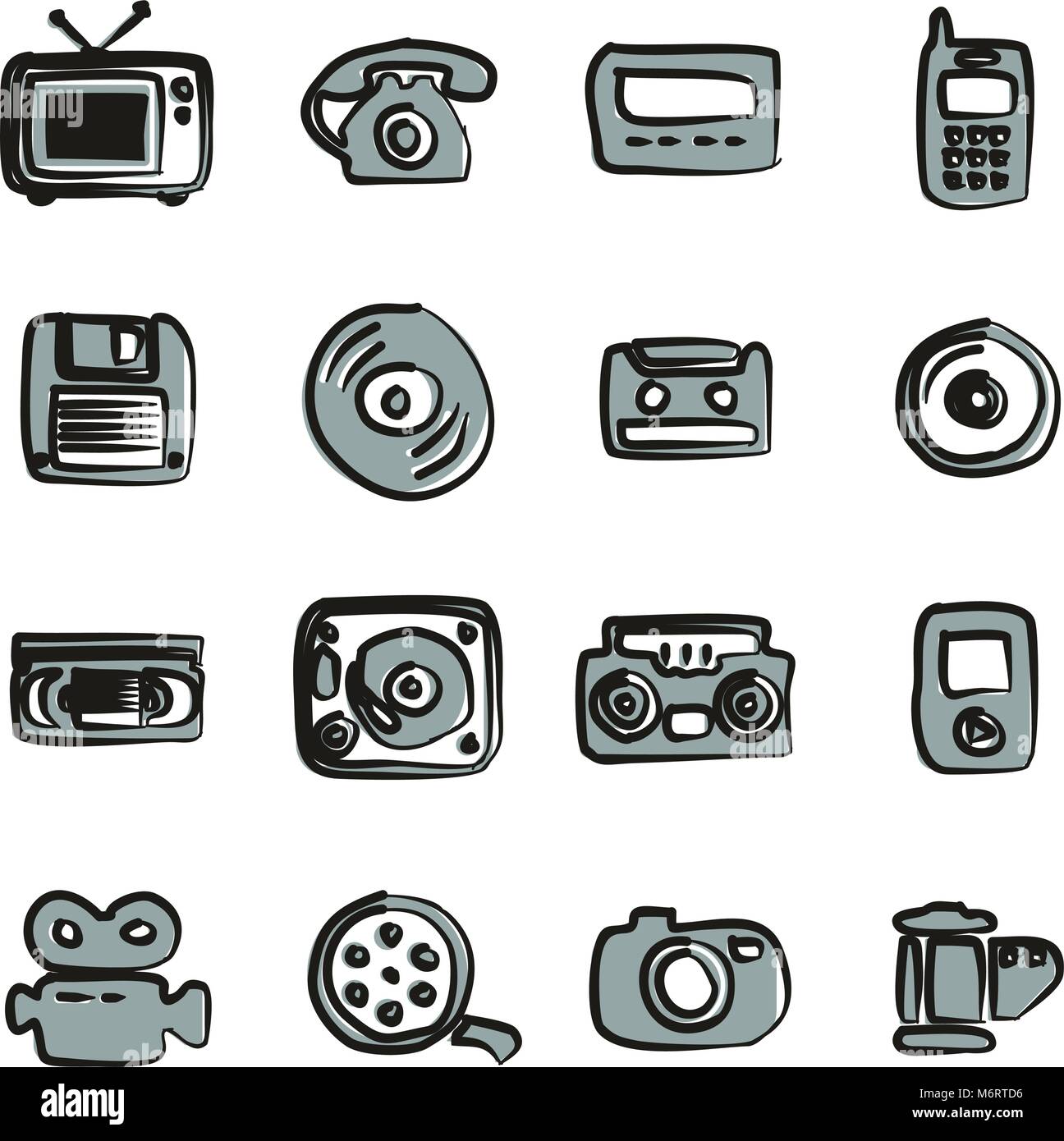 Old Technology Icons Icons Freehand 2 Color Stock Vector Image & Art ...