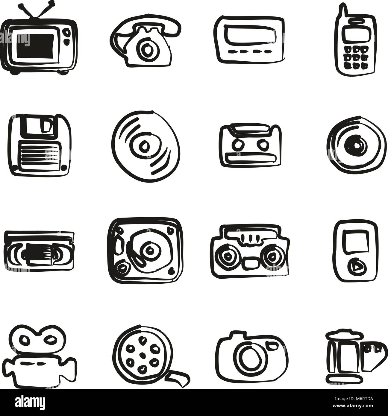 Old Technology Icons Icons Freehand Stock Vector Image & Art - Alamy