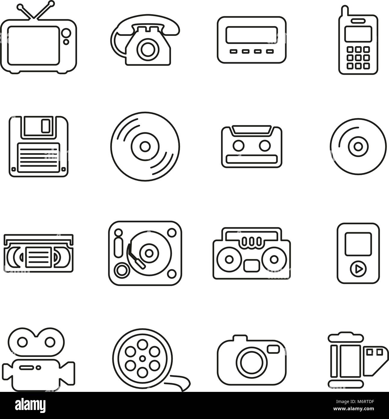 Old Technology or Vintage Technology Icons Thin Line Vector ...