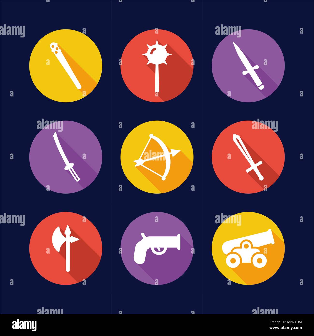 Old Weapons Icons Flat Design Circle Stock Vector Image & Art - Alamy