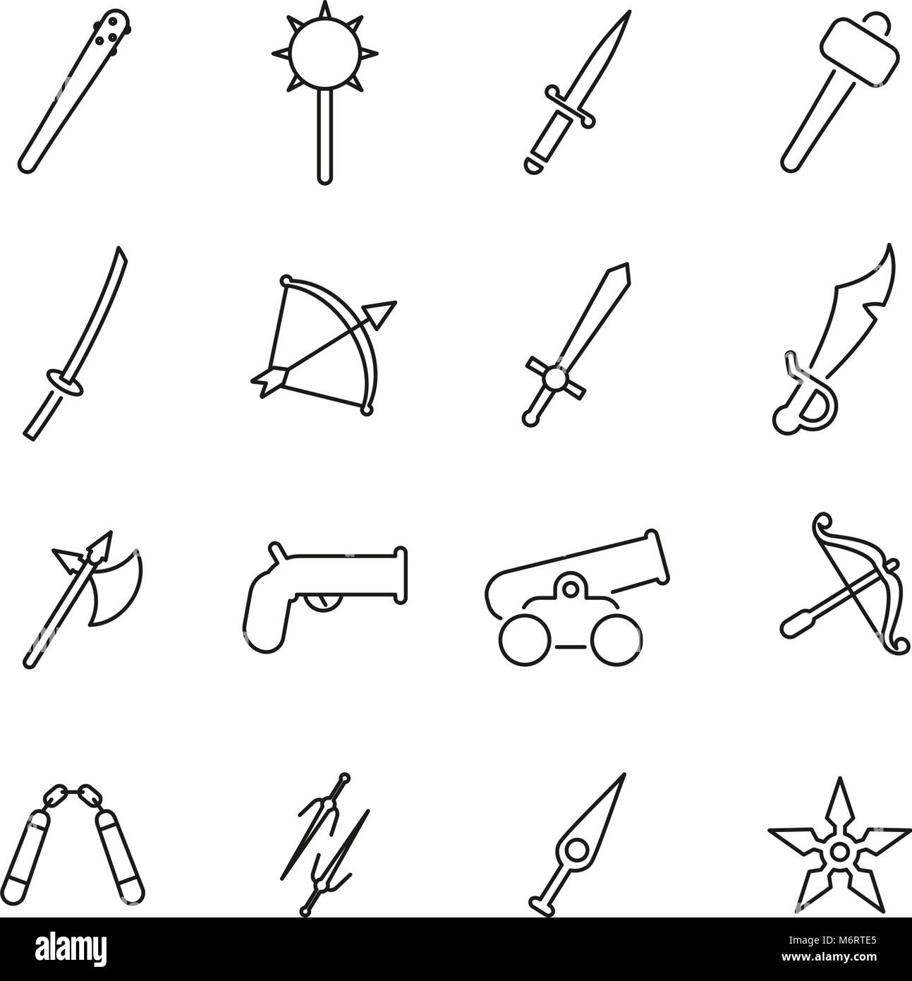 Old Weapons or Ancient Weapons Icons Thin Line Vector Illustration Set ...