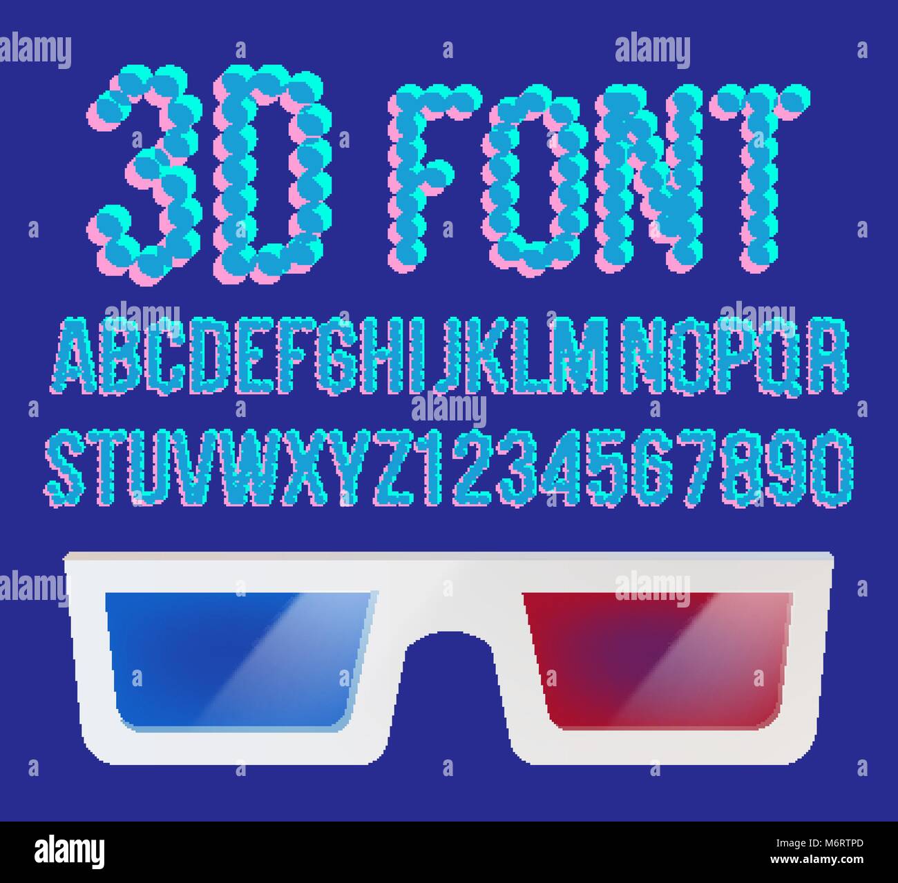 3D Font Pixel Vector. Holographic 3D Effect Font. Stereo Distorted ...
