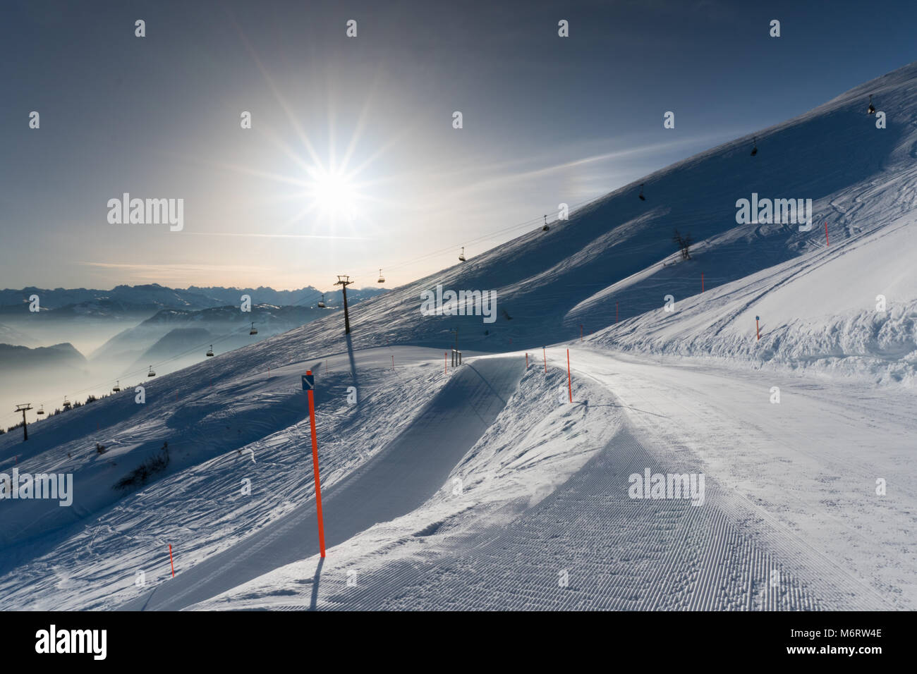ski resort with ski slopes and ski lift and a great view in winter in ...
