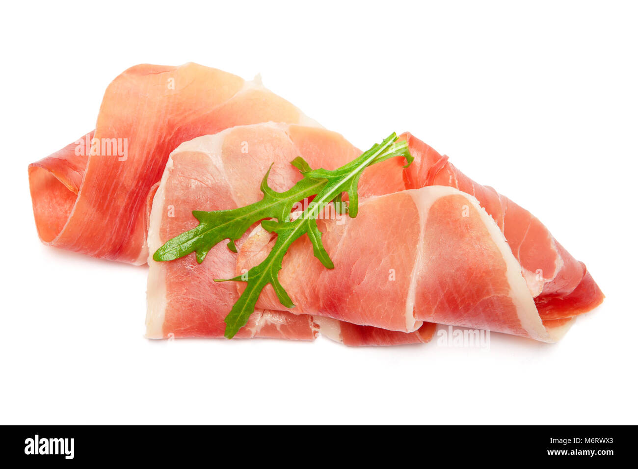 Italian prosciutto crudo or spanish jamon. Raw ham on white background ...