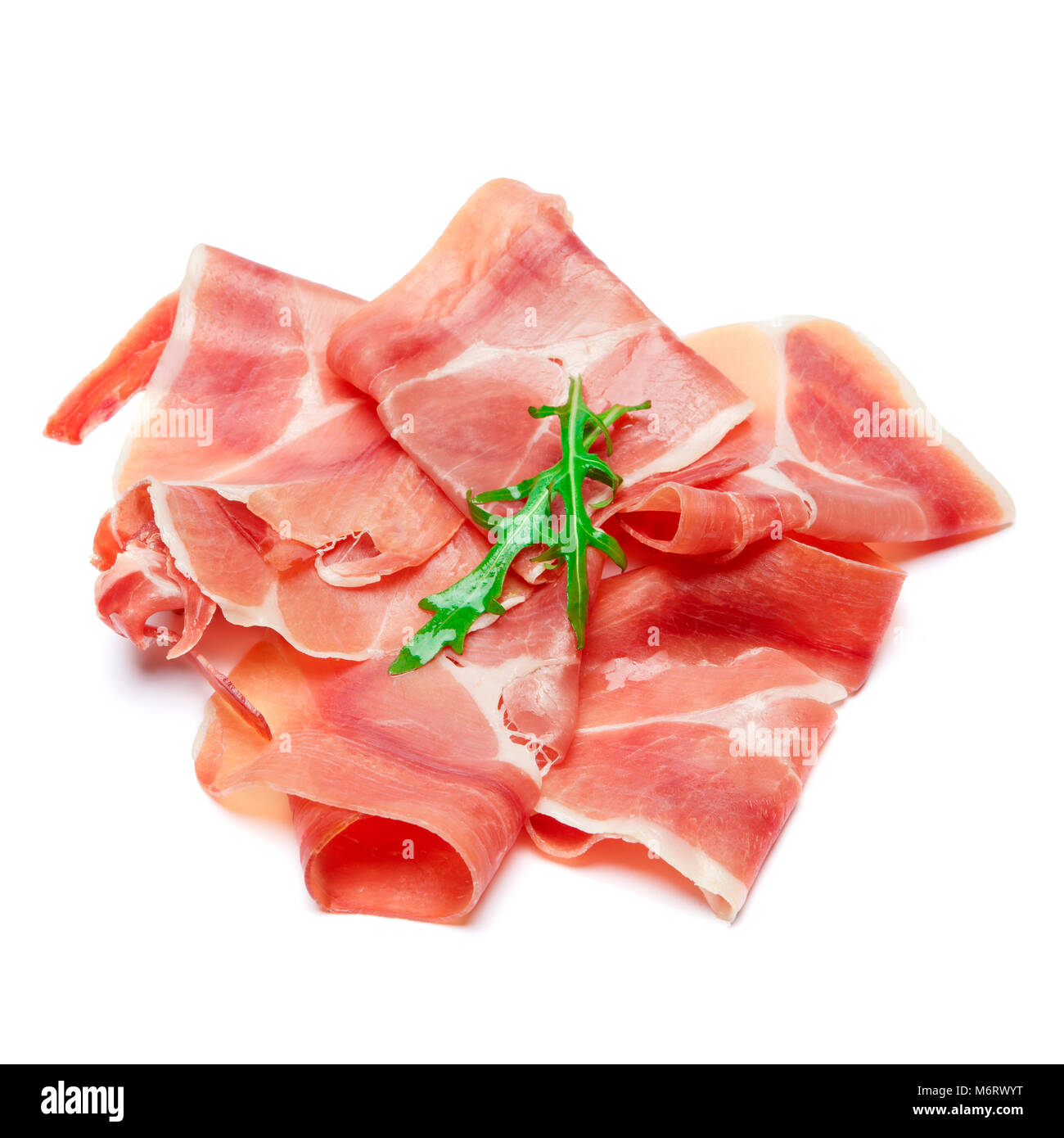 Italian prosciutto crudo or spanish jamon. Raw ham on white background ...