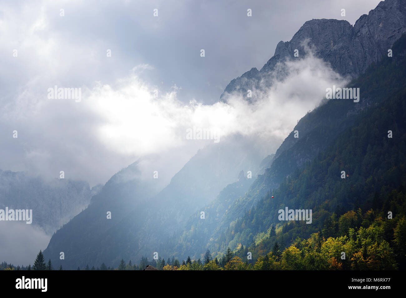 Beautiful Planica valley in Triglav national park in autumn colours ...