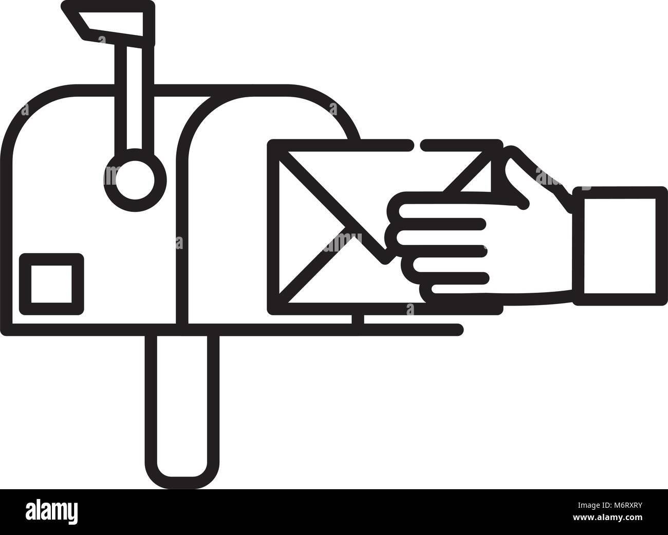 line mailbox message and man hand with post letter vector illustration ...