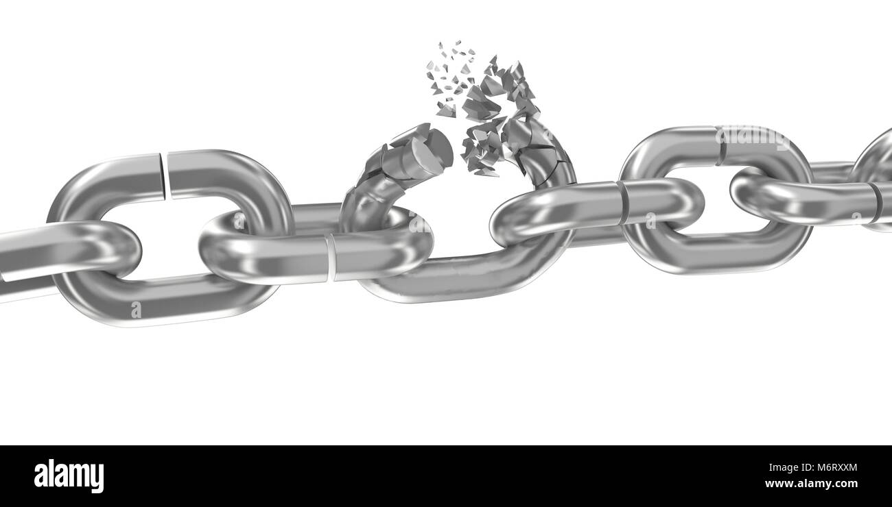 Broken chain on white 3D render Stock Photo - Alamy
