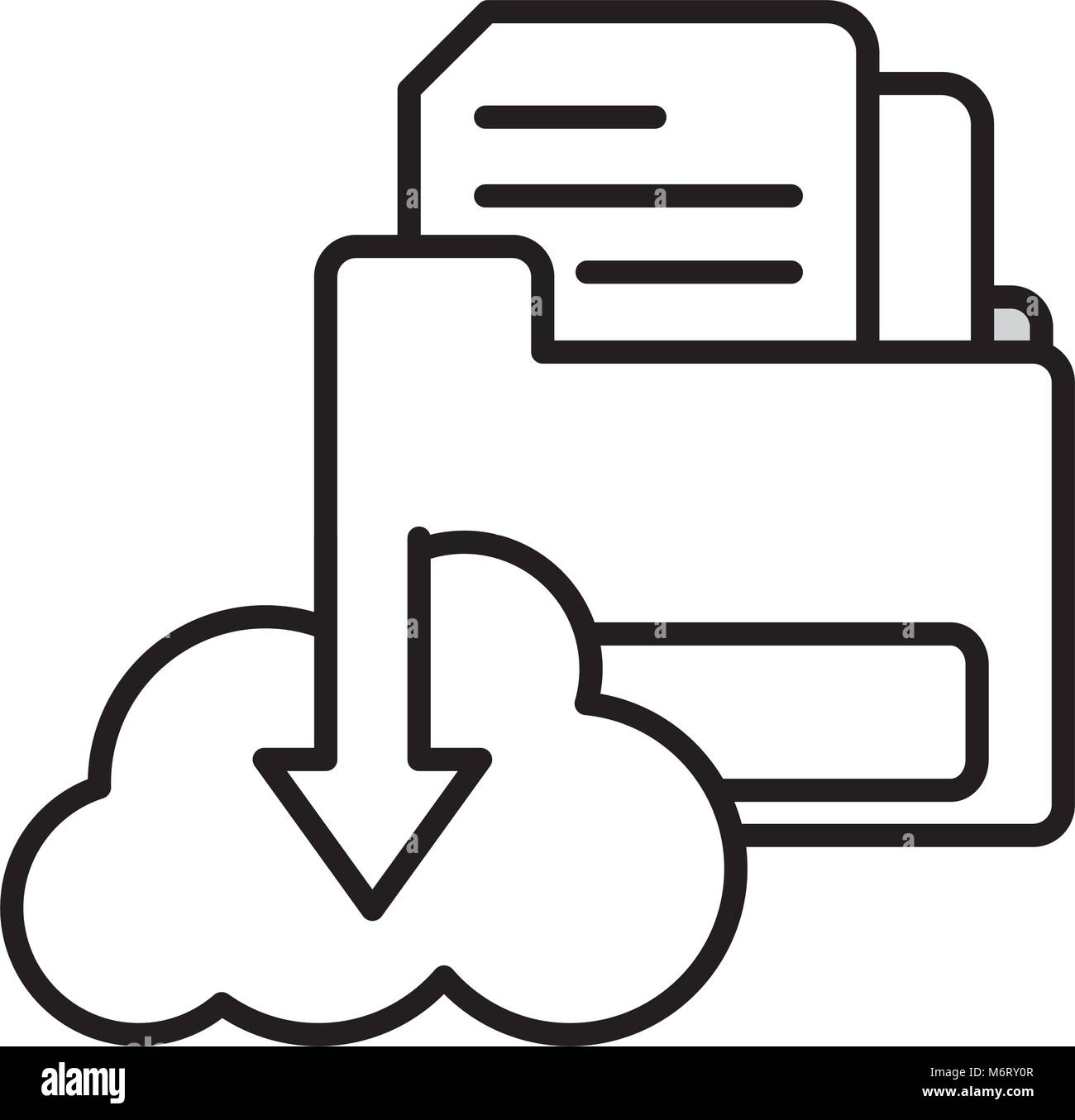 line documents inside file folder and cloud downloading vector illustration Stock Vector Image ...
