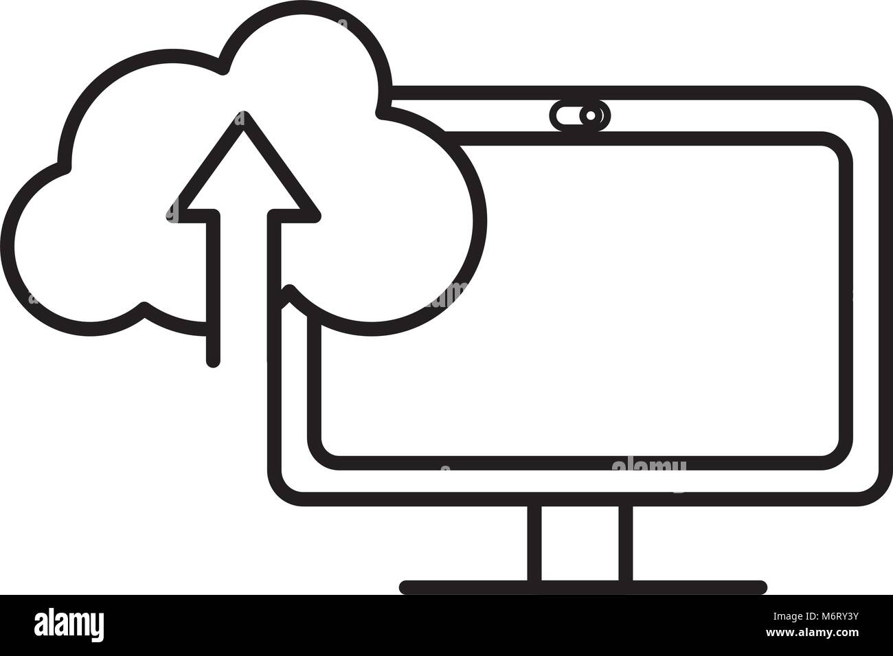 line computer technology with cloud data loading vector illustration ...