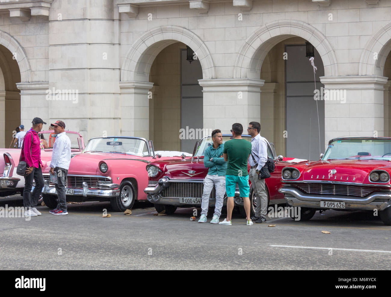 Classic cars, including Cadillac and Chrysler, Havana, Cuba Stock Photo ...