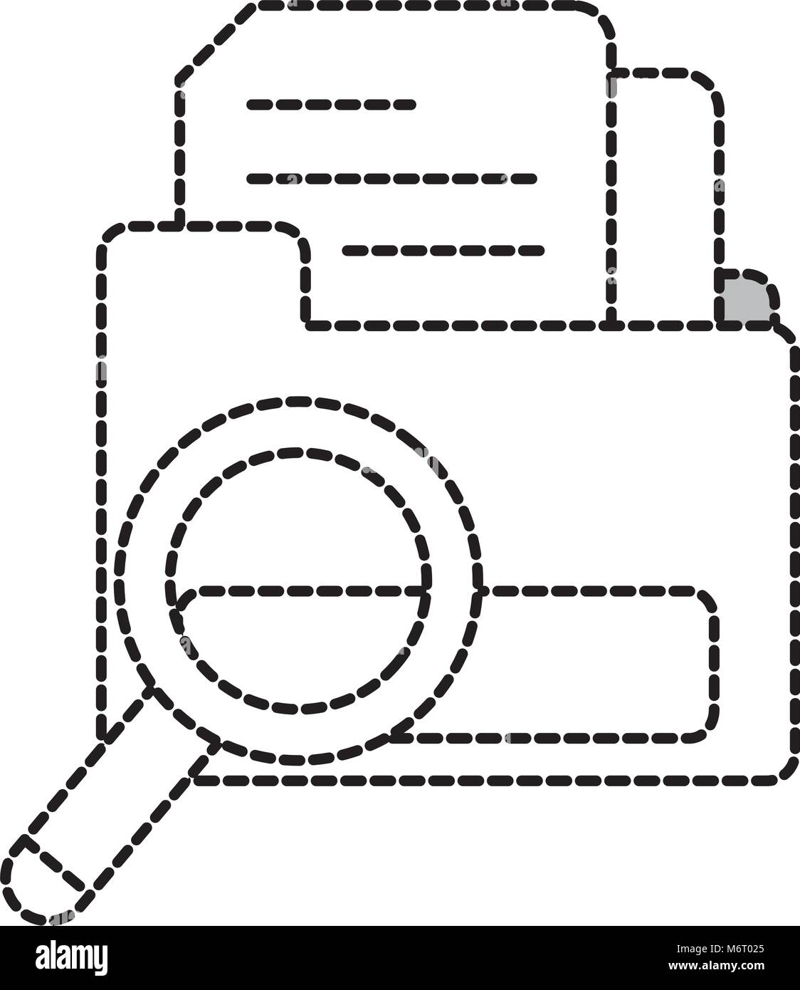 dotted shape document inside folder file with magnifying glass vecctor ...