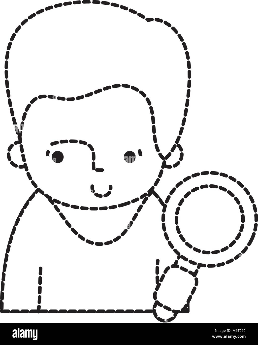 dotted shape man with hairstyle and magnifying glass object vector ...