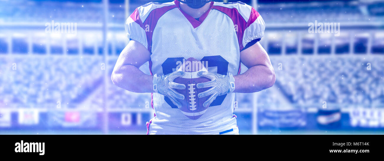 Closeup Portrait of a strong muscular American Football Player on big ...