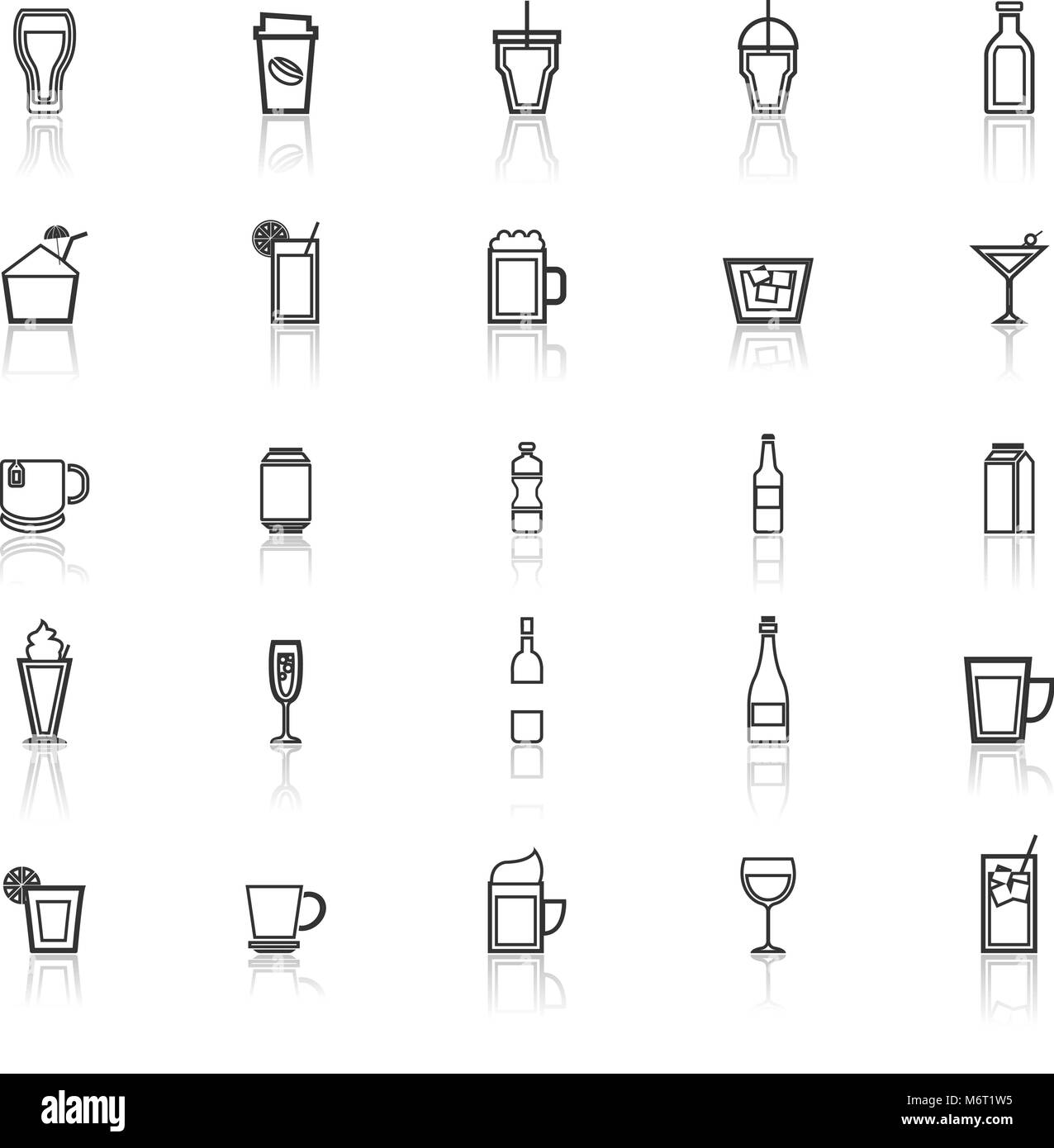Beverage line icons with reflect on white background, stock vector ...