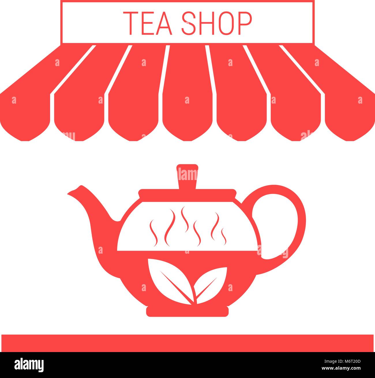 Tea Shop Single Flat Vector Icon. Striped Awning and Signboard Stock ...