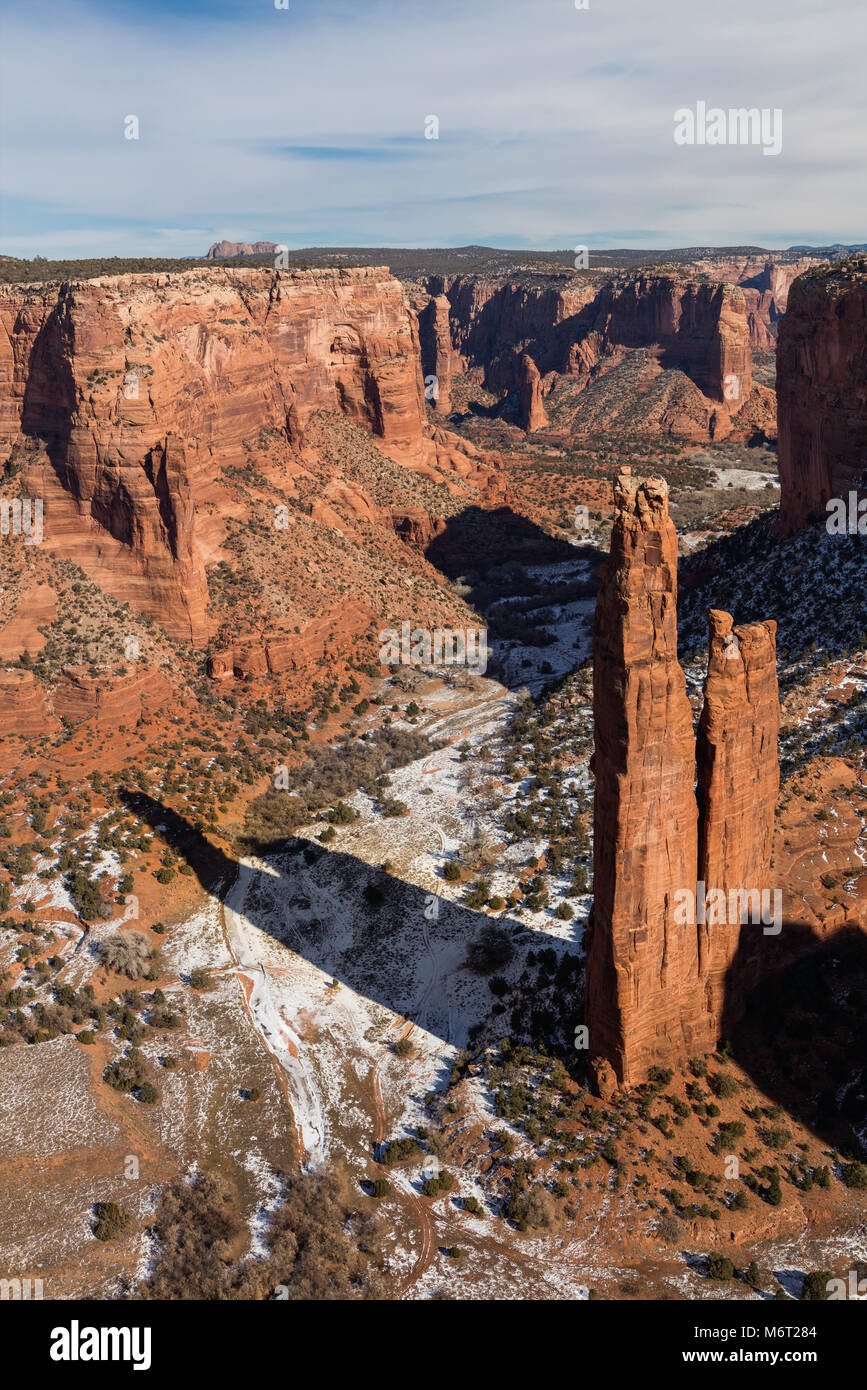 Spider Rock in winter from overlook, Canyon de Chelly National Monument ...