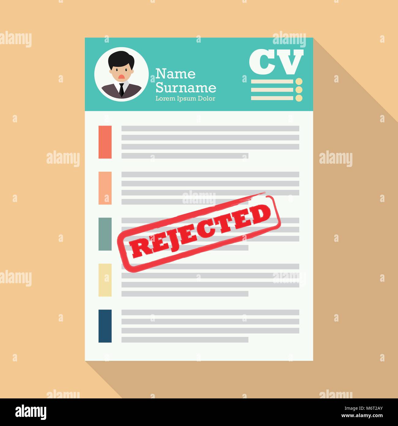 CV with rejected stamp. Flat style vector Illustration Stock Vector ...
