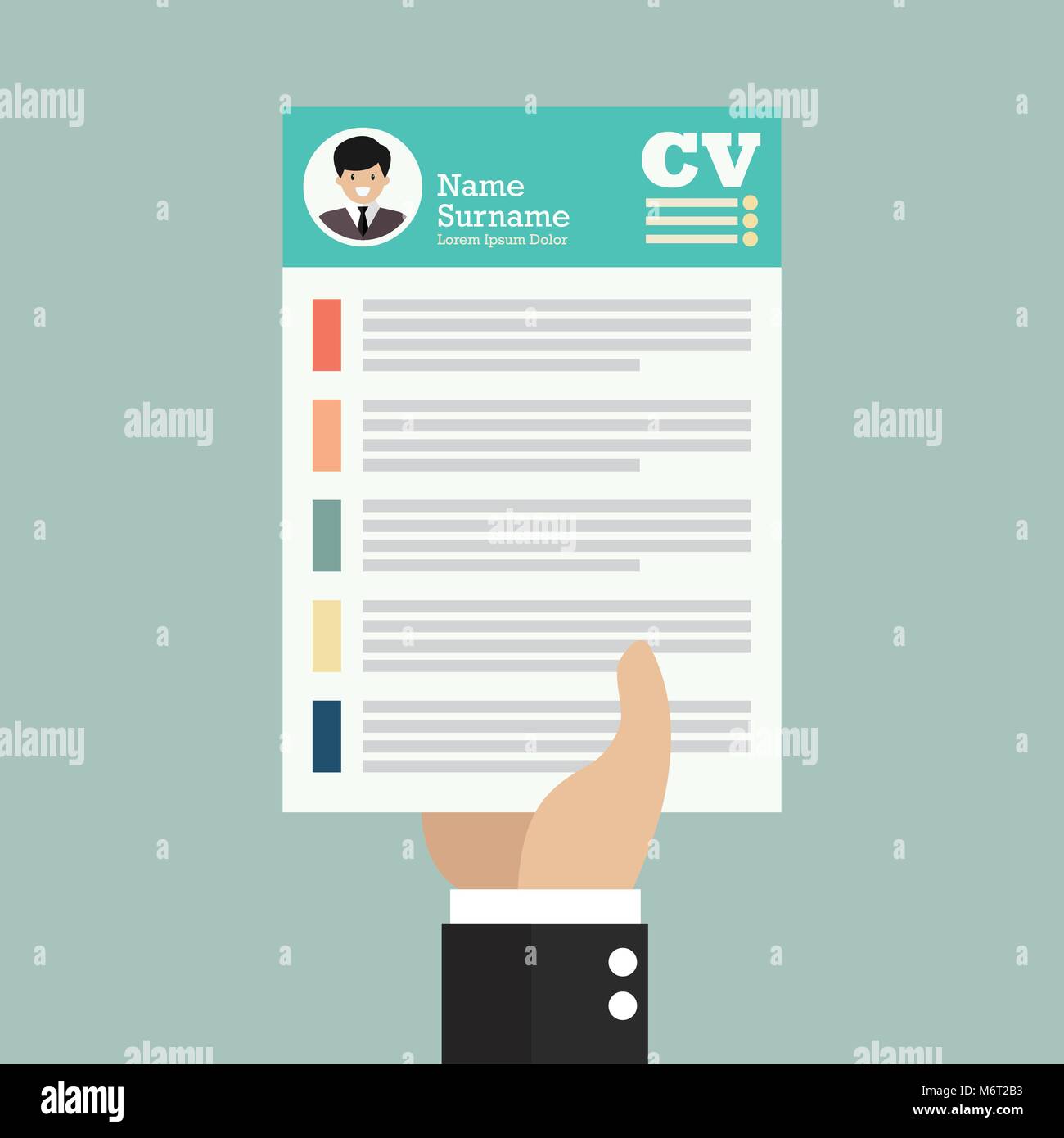 Hand holding CV application paper sheet. Flat style vector Illustration ...