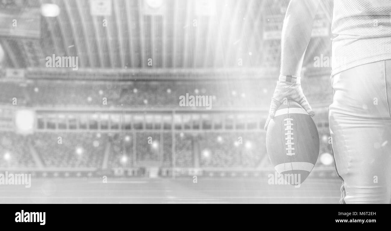 Closeup Portrait of a strong muscular American Football Player on big ...