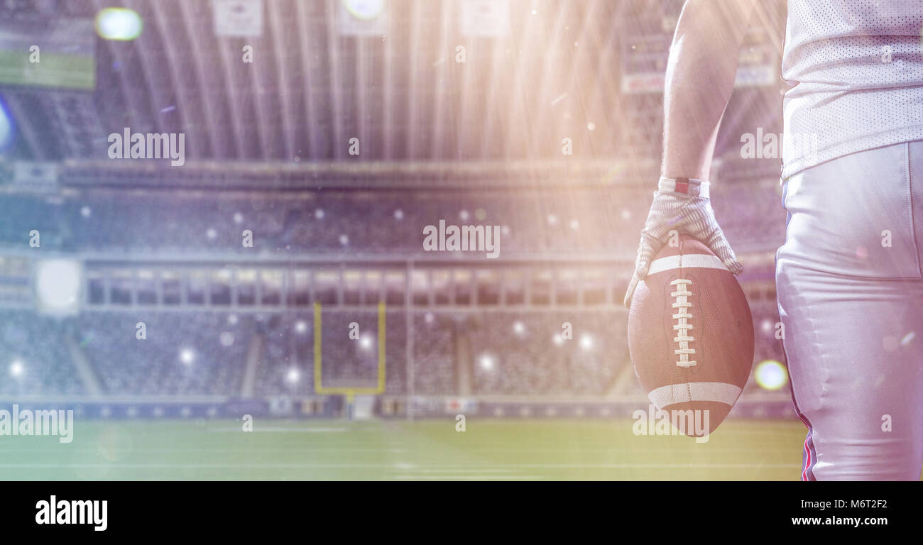 Closeup Portrait of a strong muscular American Football Player on big ...