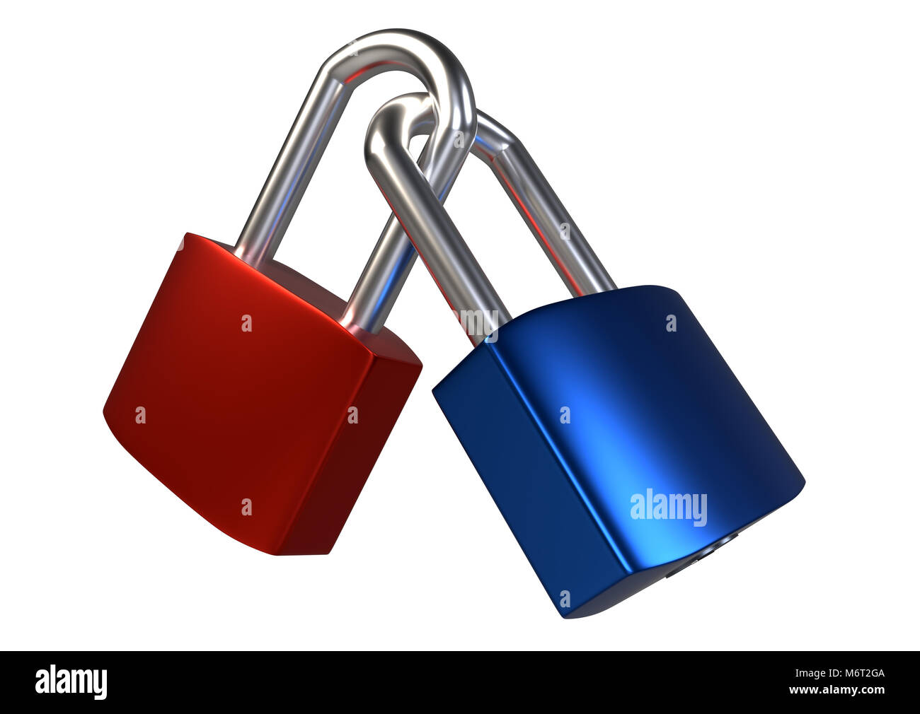 Two locked padlocks isolated on white background. 3D rendering Stock ...