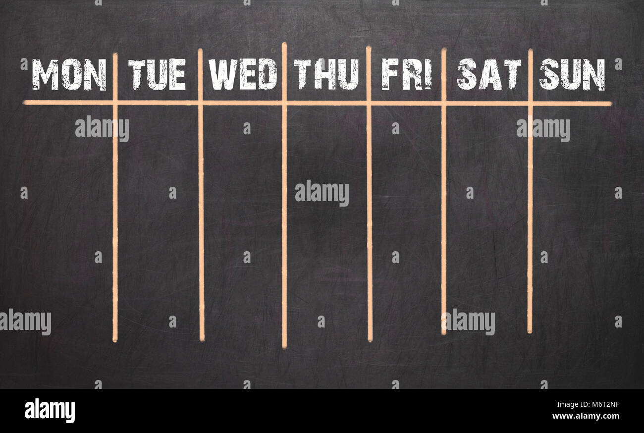 Weekly Calendar on chalkboard background. 7 day plan Stock Photo - Alamy