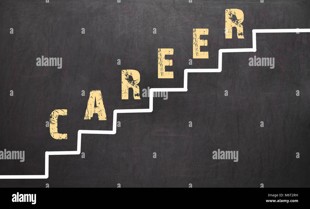 Career Concept on black chalkboard with the hand of businessmanard ...