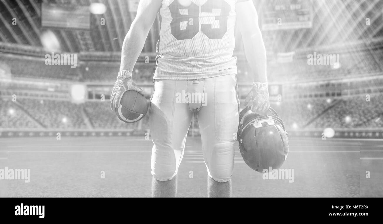 Closeup Portrait of a strong muscular American Football Player on big ...