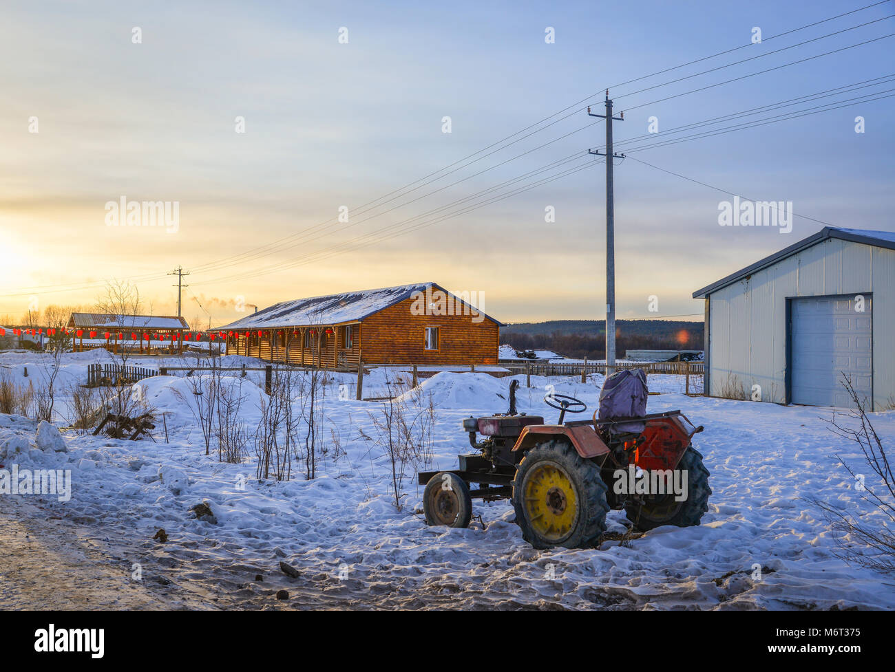 Mohe, China - Feb 19, 2017. A tractor at snow village in Mohe County ...