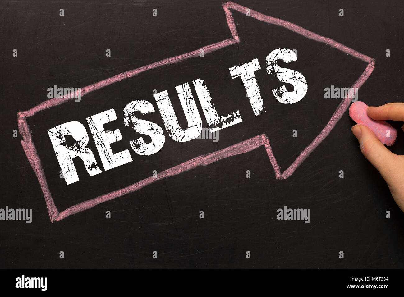 Results - Chalkboard with arrow on black background Stock Photo - Alamy