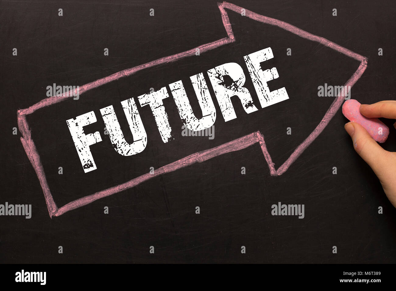 Future - Chalkboard with arrow on black background Stock Photo - Alamy