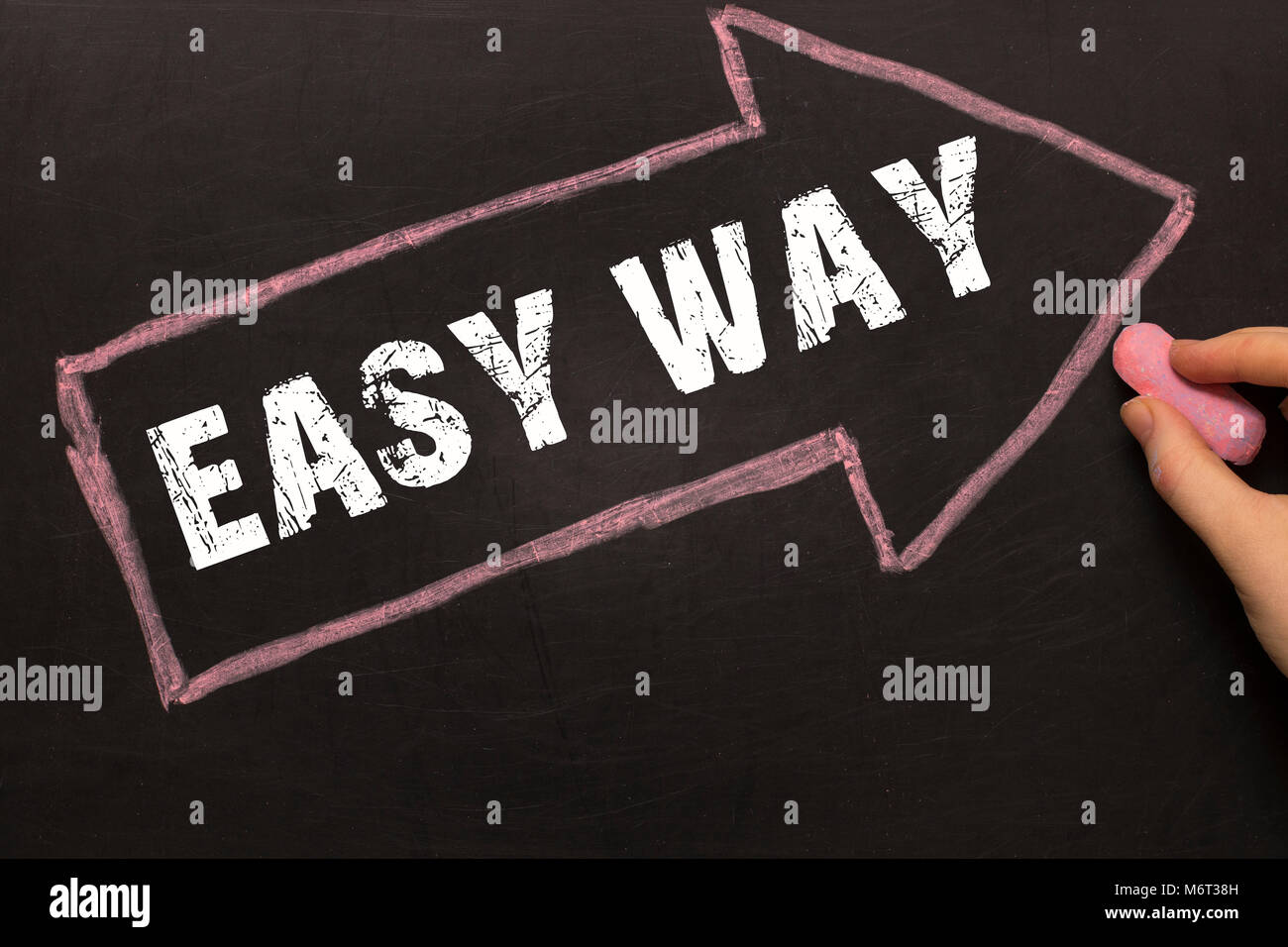 easy way - Chalkboard with arrow on black background Stock Photo - Alamy