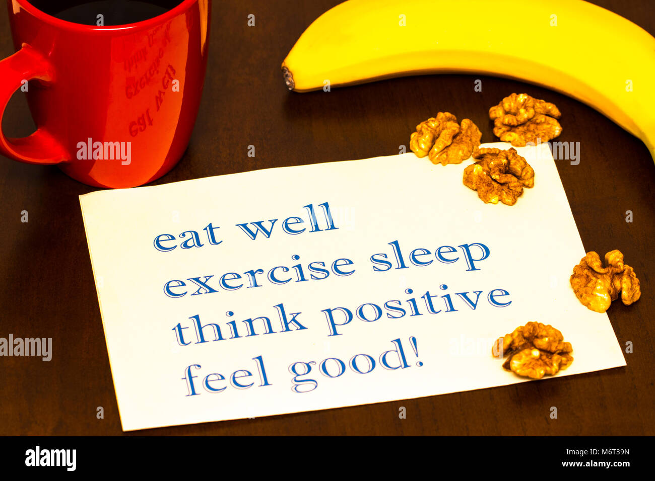 think positively , exercise, eat well, sleep - concept feel good ...