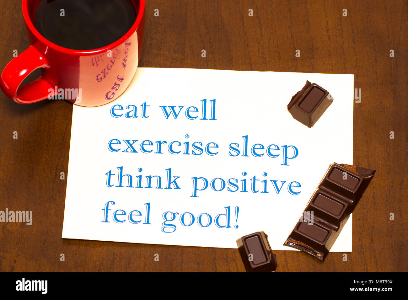 think positively , exercise, eat well, sleep - concept feel good ...