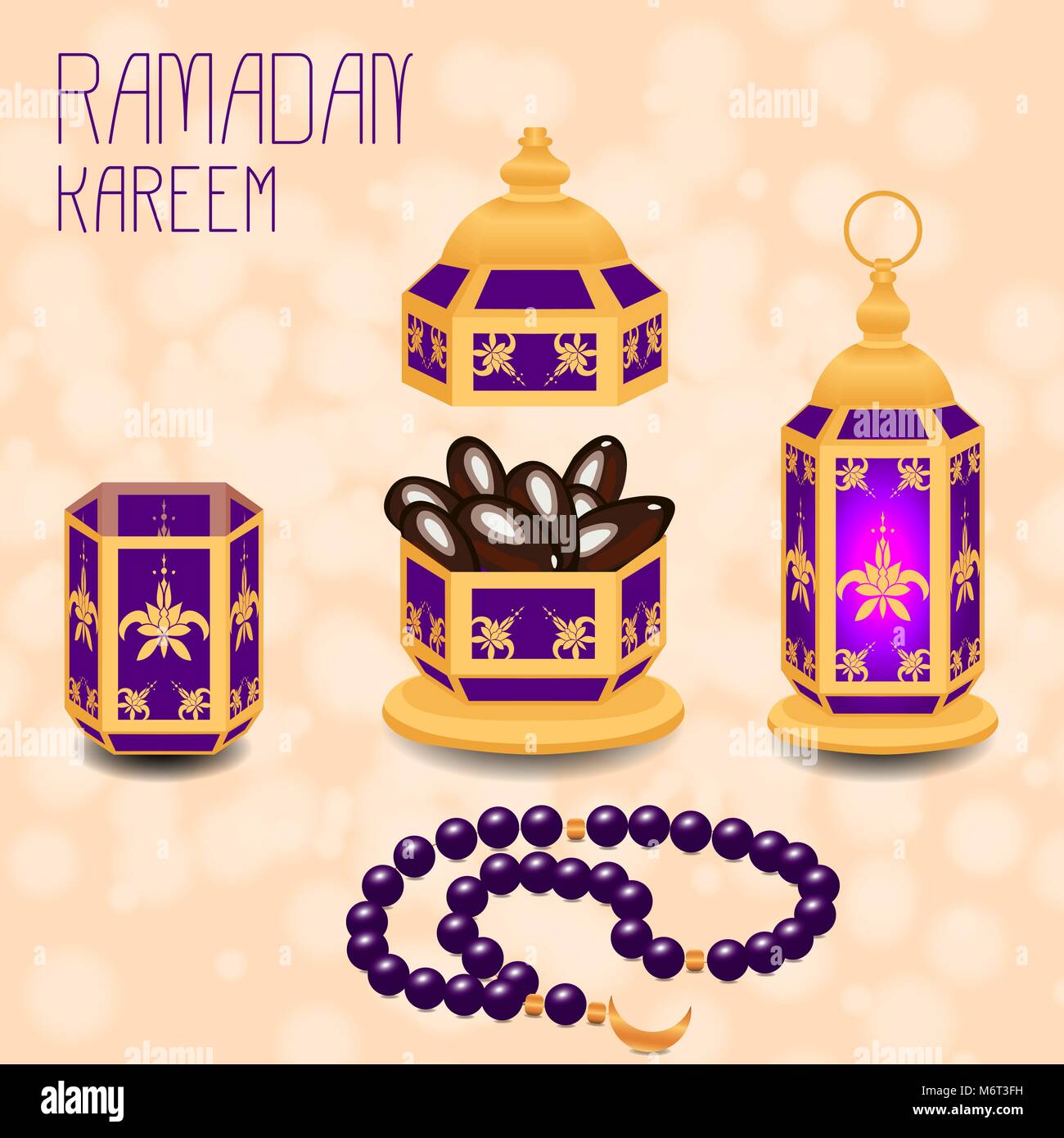 Ramadan Kareem. Concept of a Islamic holiday. Lamp shines, a vase with ...
