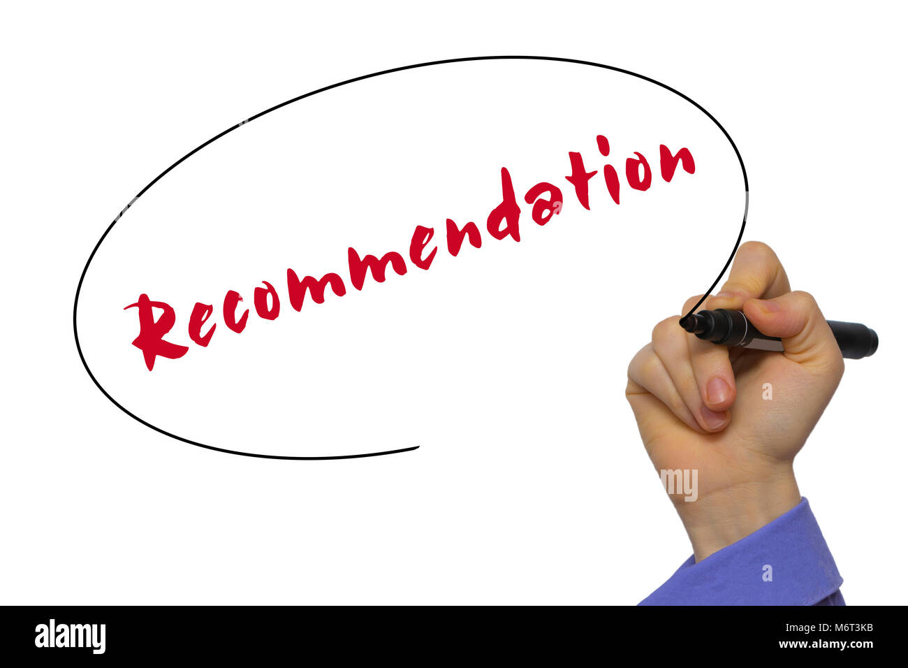 Woman Hand Writing Recommendation on blank transparent board with a ...