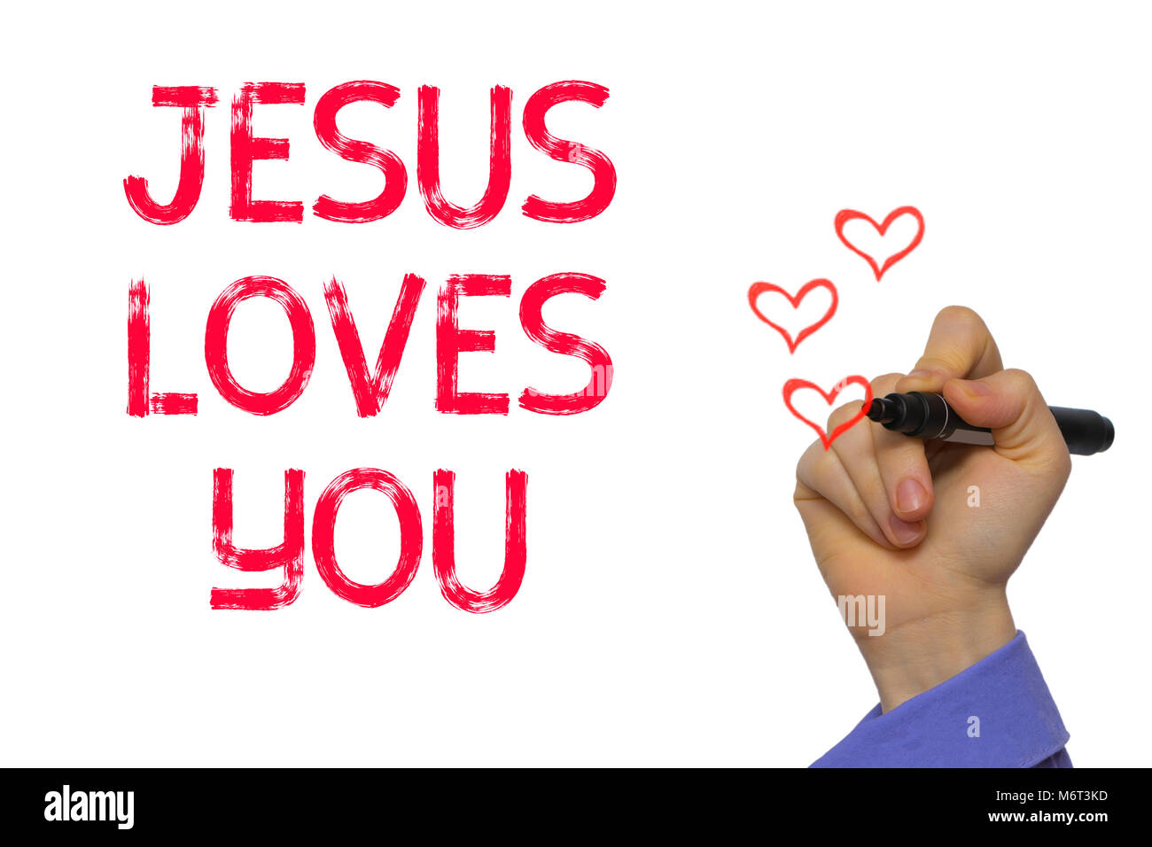 Hand with marker writing the word Jesus Loves You Stock Photo - Alamy