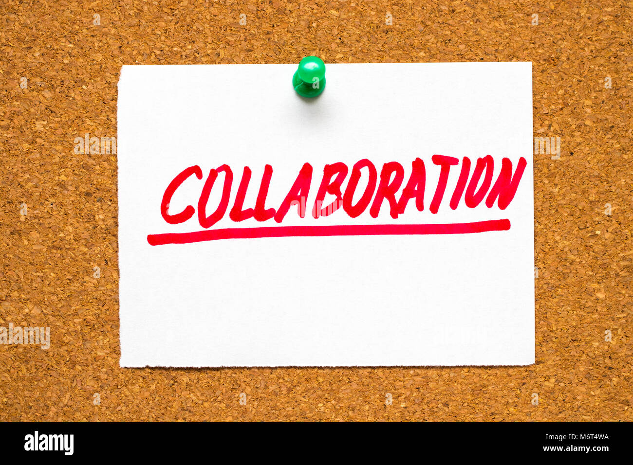 collaborate written by hand, hand writing on corkboard, photo Stock ...