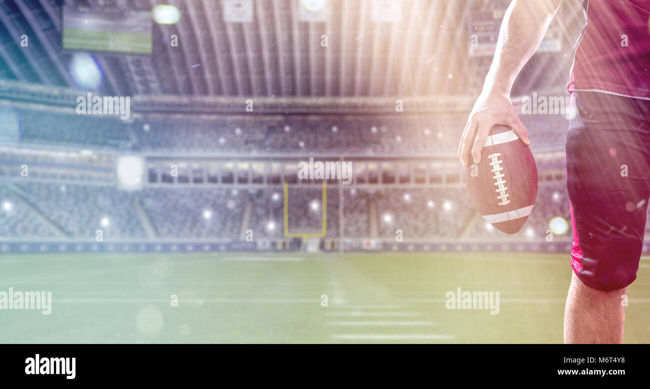 Closeup Portrait of a strong muscular American Football Player on big ...