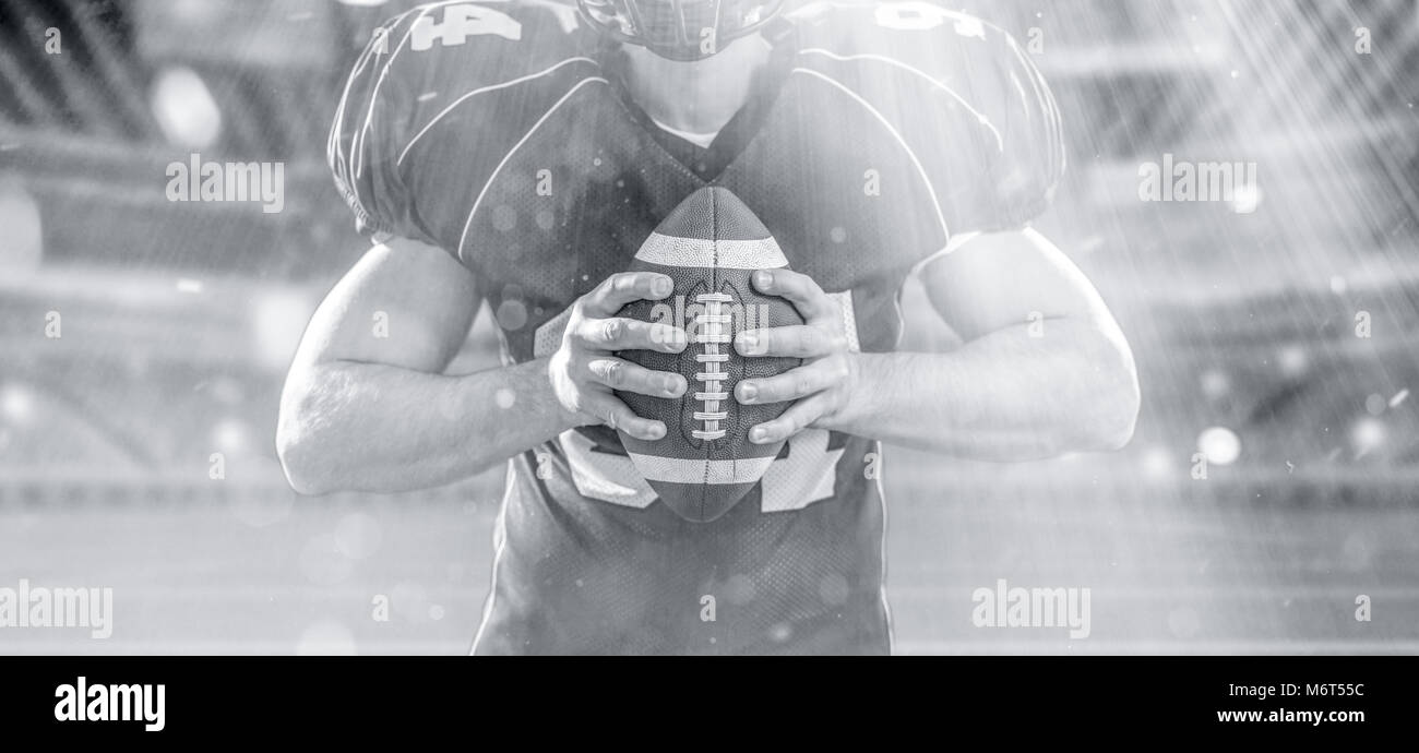 Closeup Portrait of a strong muscular American Football Player on big ...