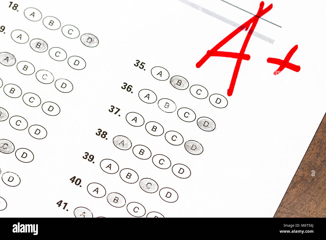 Final exam marked with A+ with red pencil Stock Photo - Alamy