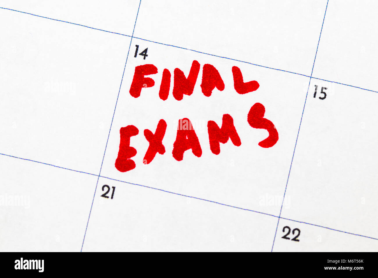 Calendar reminder, final exams,circled in red marker Stock Photo - Alamy