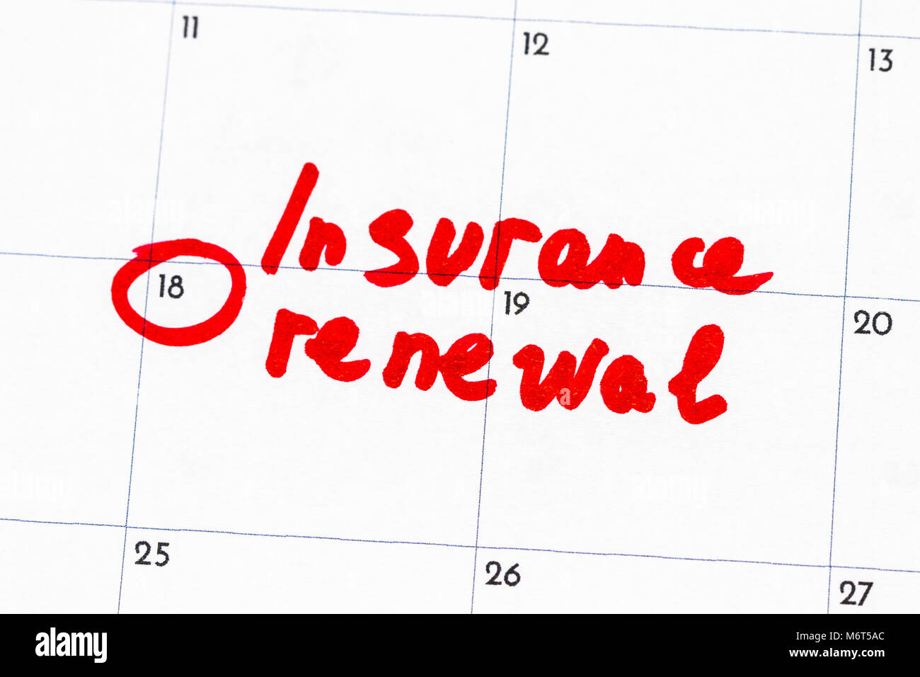 "insurance renewal " is the text written on the calendar in red marker ...