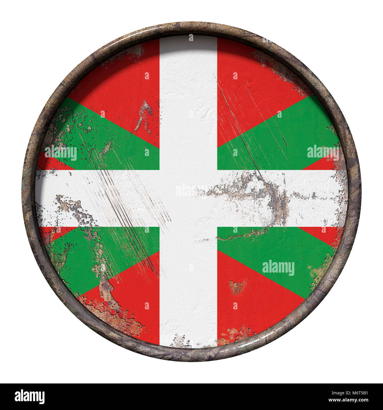 3d rendering of a Basque Country community flag over a rusty metallic ...