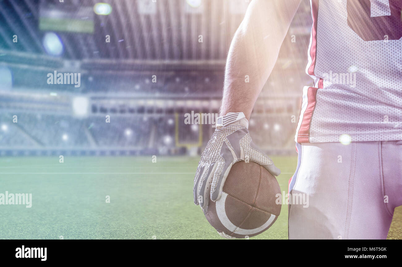 Closeup Portrait of a strong muscular American Football Player on big ...